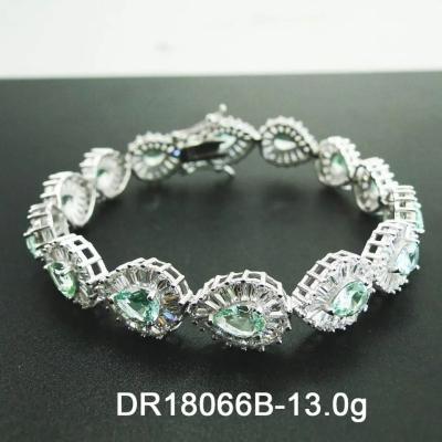 China CZ Jewelry 925 Sterling Silver Pear Cut Green Spinel Teardrop Tennis Bracelet for sale