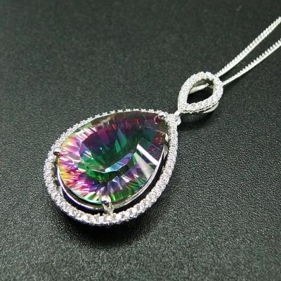 China Women's Jewelry Pear Cutting Green Spinel Round White Cubic Zirconia 925 Sterling Silver Fine Jewelry for sale