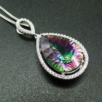 China Fashion 10MM Trillion Cut Mystic Topaz Pendant Necklace CZ Stone Multi Color Dainty Chain Necklace for sale