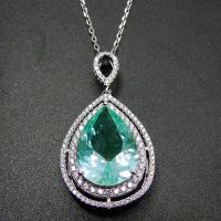 China Women's Jewelry Pear Cutting Green Spinel Round White Cubic Zirconia 925 Sterling Silver Fine Jewelry for sale