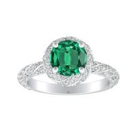 China Halo Jewelry Round Cut Wedding Rings Lab Created Green Emerald Engagement Ring for sale