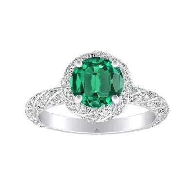 China Halo Jewelry Round Cut Wedding Rings Lab Created Green Emerald Engagement Ring for sale