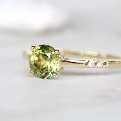 China Delicate Dainty Women Jewelry  CZ Accents Round Green Sapphire S925 Gold Plated Engagement Promise Ring for sale