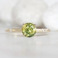 China Delicate Dainty Women Jewelry  CZ Accents Round Green Sapphire S925 Gold Plated Engagement Promise Ring for sale