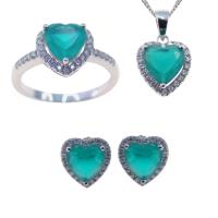 China Hot Sale 925 Sterling Silver Heart Shaped Green Zircon Jewelry Sets for Fashion Woman Gift for sale