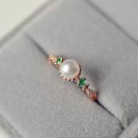 China Plated Natural Freshwater Round Cut Pearl Green Emerald Vintage Engagement Ring In Sterling Silver for sale