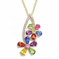 China 925 Sterling Silver Colorful CZ Jewelry Multi color CZ Flower Pendant for sale