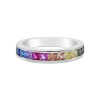 China Wholesale 925 Sterling Silver Rainbow CZ Baguette Stones Ring Multicolor Zircon Ring For Party Jewelry for sale