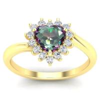 China 14K Rose Gold Plated Heart Cut Mystic Topaz White CZ Halo Gemstone Engagement Rings for sale