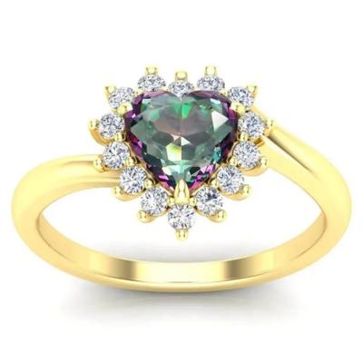 China 14K Rose Gold Plated Heart Cut Mystic Topaz White CZ Halo Gemstone Engagement Rings for sale