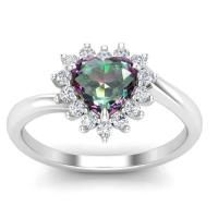 China 14K Rose Gold Plated Heart Cut Mystic Topaz White CZ Halo Gemstone Engagement Rings for sale