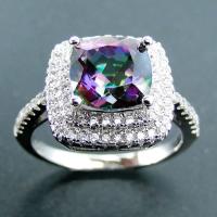 China 925 Serling Silver Jewelry Sets Cushion Cut Mystic Topaz Engagement Ring for sale