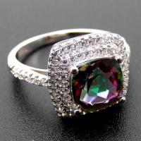 China 925 Serling Silver Jewelry Sets Cushion Cut Mystic Topaz Engagement Ring for sale