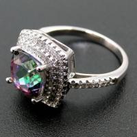 China 925 Serling Silver Jewelry Sets Cushion Cut Mystic Topaz Engagement Ring for sale