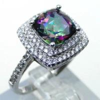 China 925 Serling Silver Jewelry Sets Cushion Cut Mystic Topaz Engagement Ring for sale