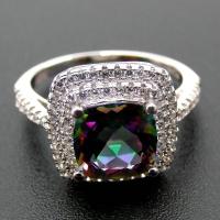 China 925 Serling Silver Jewelry Sets Cushion Cut Mystic Topaz Engagement Ring for sale