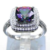 China 925 Serling Silver Jewelry Sets Cushion Cut Mystic Topaz Engagement Ring for sale