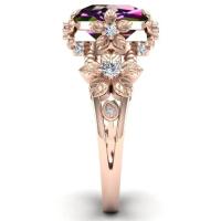 China 14K Gold Plated Sterling Silver Vintage Art Round Cut Mystic  White Topaz Gemstone Engagement Rings for sale