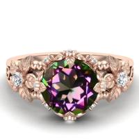 China 14K Gold Plated Sterling Silver Vintage Art Round Cut Mystic  White Topaz Gemstone Engagement Rings for sale
