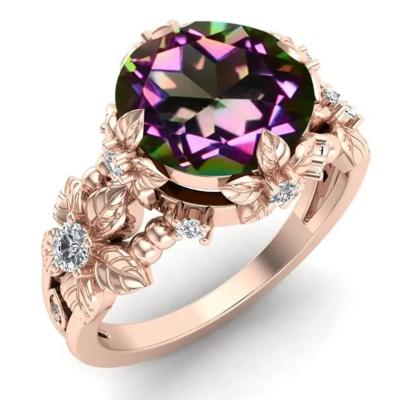 China 14K Gold Plated Sterling Silver Vintage Art Round Cut Mystic  White Topaz Gemstone Engagement Rings for sale