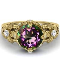 China 14K Gold Plated Sterling Silver Vintage Art Round Cut Mystic  White Topaz Gemstone Engagement Rings for sale