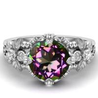 China 14K Gold Plated Sterling Silver Vintage Art Round Cut Mystic  White Topaz Gemstone Engagement Rings for sale