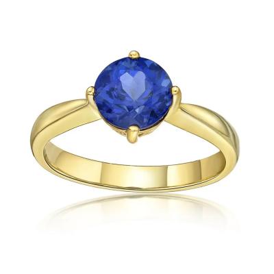 China 925 Sterling Silver 14K Gold Jewelry Tanzanite Ring Round Brilliant Cut Tanzanite Diamond Solitaire Ring for sale