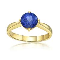 China 925 Sterling Silver 14K Gold Jewelry Tanzanite Ring Round Brilliant Cut Tanzanite Diamond Solitaire Ring for sale