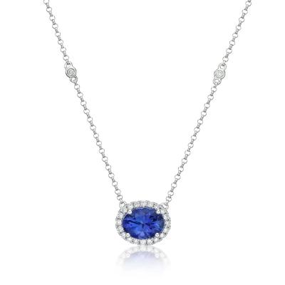 China 925 Sterling Silver Blue Tanzanite CZ Jewelry December Birthstone Necklace Tanzanite Stone Jewellery Necklace for sale