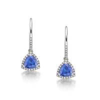 China Wedding Jewelry, Long earring blue Tanzanite Color Stone 925 Silver Rhodium Plated for sale