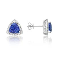 China 925 Sterling Silver Solitaire Blue Tanzanite Earrings Jewelry CZ Tiny Classic Trillion Cut Tanzanite Stud Earrings for sale