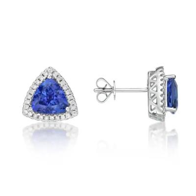 China 925 Sterling Silver Solitaire Blue Tanzanite Earrings Jewelry CZ Tiny Classic Trillion Cut Tanzanite Stud Earrings for sale