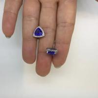 China 925 Sterling Silver Solitaire Blue Tanzanite Earrings Jewelry CZ Tiny Classic Trillion Cut Tanzanite Stud Earrings for sale