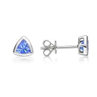 China 925 Sterling Silver Solitaire Blue Tanzanite Earrings Jewelry CZ Tiny Classic Trillion Cut Tanzanite Stud Earrings for sale