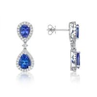 China 925 Sterling Silver Blue Color Tanzanite Stone Jewelry Double Pear Shaped Earrings for sale