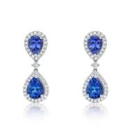 China 925 Sterling Silver Blue Color Tanzanite Stone Jewelry Double Pear Shaped Earrings for sale