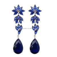 China 925 Sterling Silver Blue Color Tanzanite Stone Jewelry Double Pear Shaped Earrings for sale