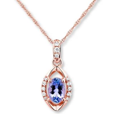 China Wholesale 925 Sterling Silver Rose Gold Plated Oval Cut Tanzanite Pendant for sale