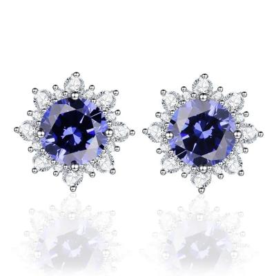 China Solid 925 Sterling Silver Created Tanzanite CZ Christmas Jewelry Stud Earrings For Women for sale