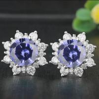 China Solid 925 Sterling Silver Created Tanzanite CZ Christmas Jewelry Stud Earrings For Women for sale