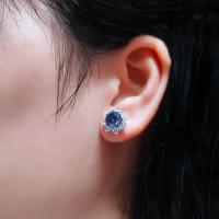 China Solid 925 Sterling Silver Created Tanzanite CZ Christmas Jewelry Stud Earrings For Women for sale