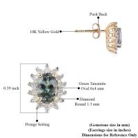 China 14K Yellow Gold Jewelry CZ Halo Oval Cut Premium Green Tanzanite Stud Earrings Women's Classic Earrings for sale