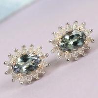China 14K Yellow Gold Jewelry CZ Halo Oval Cut Premium Green Tanzanite Stud Earrings Women's Classic Earrings for sale
