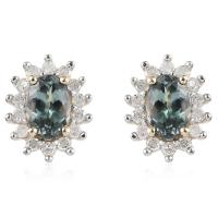 China 14K Yellow Gold Jewelry CZ Halo Oval Cut Premium Green Tanzanite Stud Earrings Women's Classic Earrings for sale
