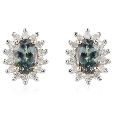 China 14K Yellow Gold Jewelry CZ Halo Oval Cut Premium Green Tanzanite Stud Earrings Women's Classic Earrings for sale