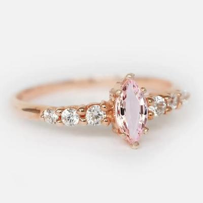 China Engagement Minimalist Design Marquise Cut Pink Morganite S925 Silver Women Jewelry Ring for sale