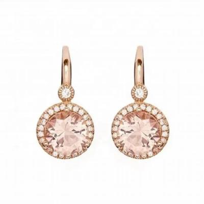 China 925 Sterling Silver Round Shape Rose Gold Platedt Morganite Cuff Earrings for sale