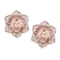 China 925 Sterling Silver Round Shape Rose Gold Platedt Morganite Cuff Earrings for sale