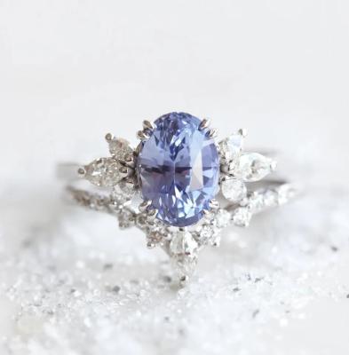 China S925 Rose Gold Oval Lavender Sapphire Side Cz Engagement Promise Ring Elegant Jewelry for sale