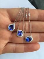 China 925 Sterling Silver Elegant Sapphire CZ Necklace Simple Design Prefer For Women Gift for sale